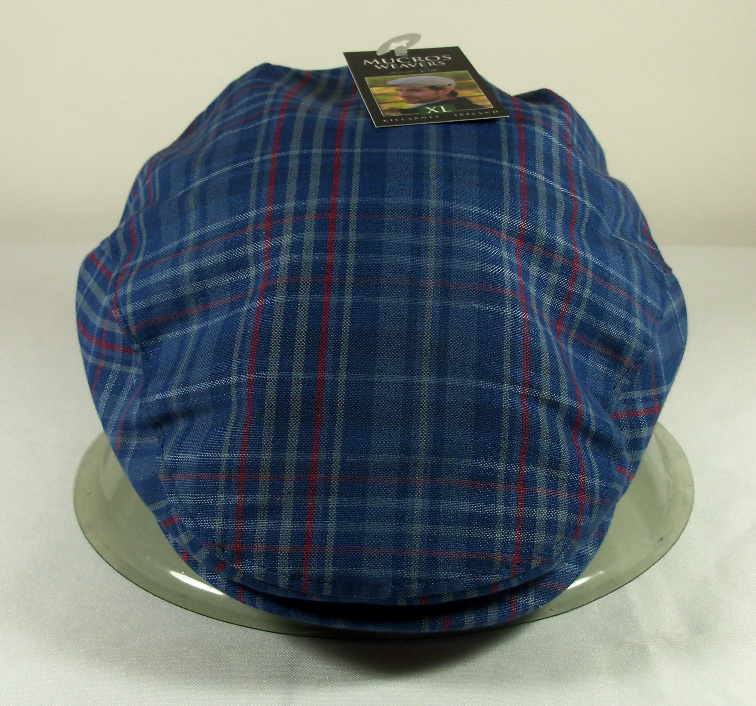 Mucros Weavers Blue Plaid Linen Cap • Irish Ann